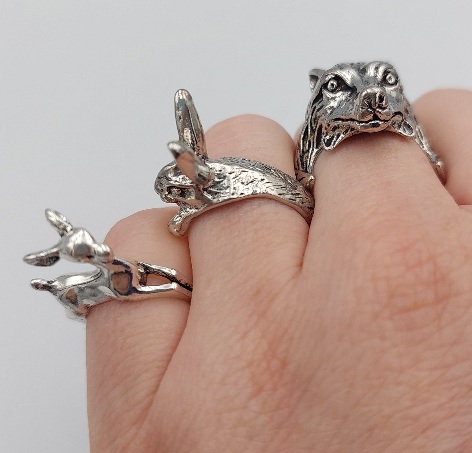Adjustable Wolf cuff ring antique silver colour